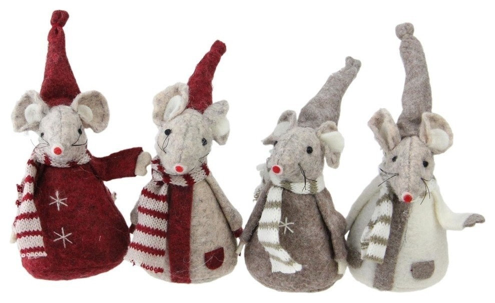Ivory Red and Gray Chubby Christmas Standing Mice Table Figures 5.5" 4 ...