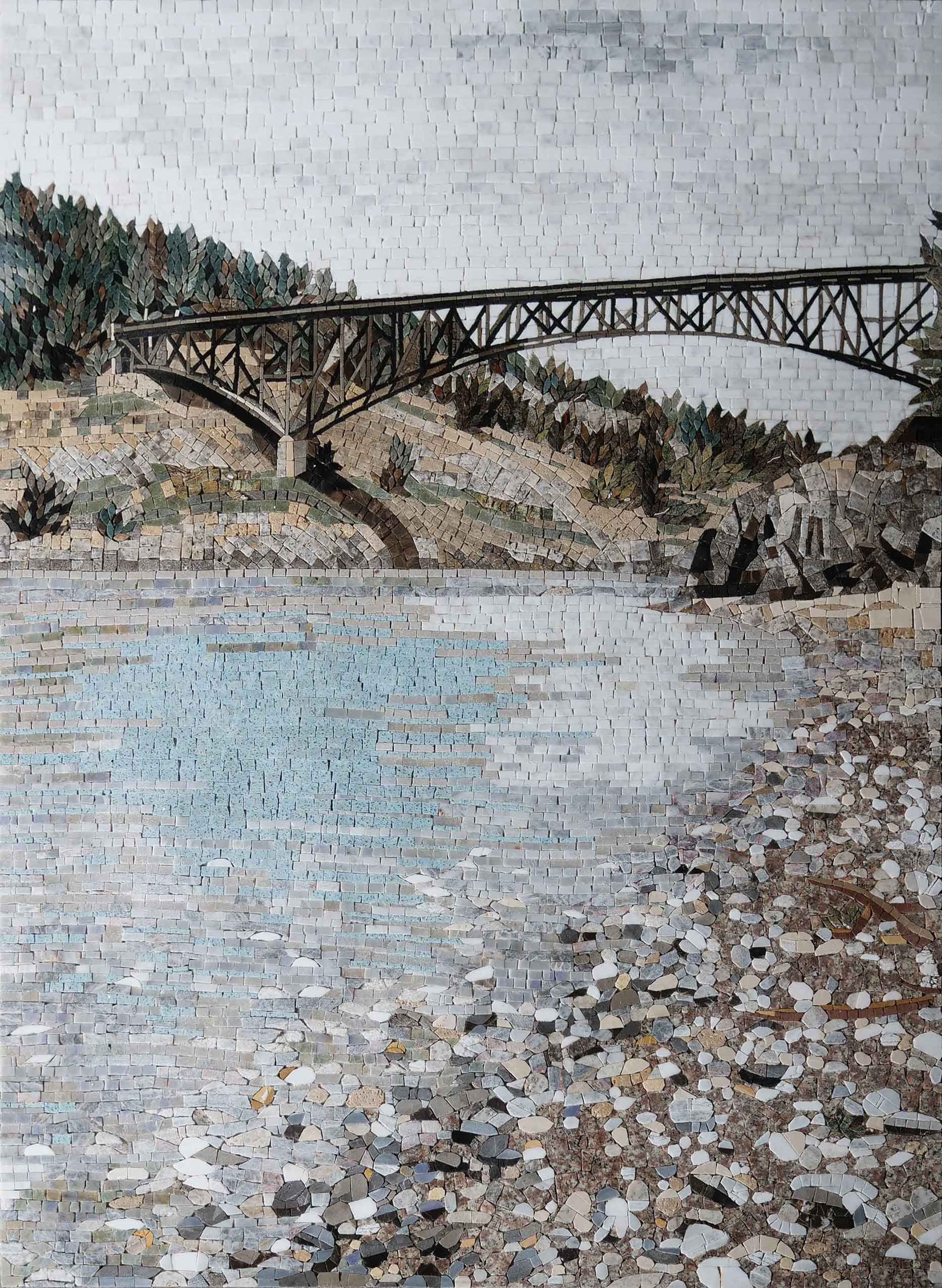 Mosaic Art - Bridge On A Lake, 59" x 79" - Contemporary - Tile Murals ...