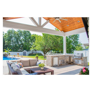 Open Gable Pool House with Fireplace and Grilling Area - Patio - St ...