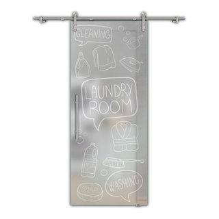 Sliding Glass Door With Elegant Engravings For Laundry Room V1000, 32 ...
