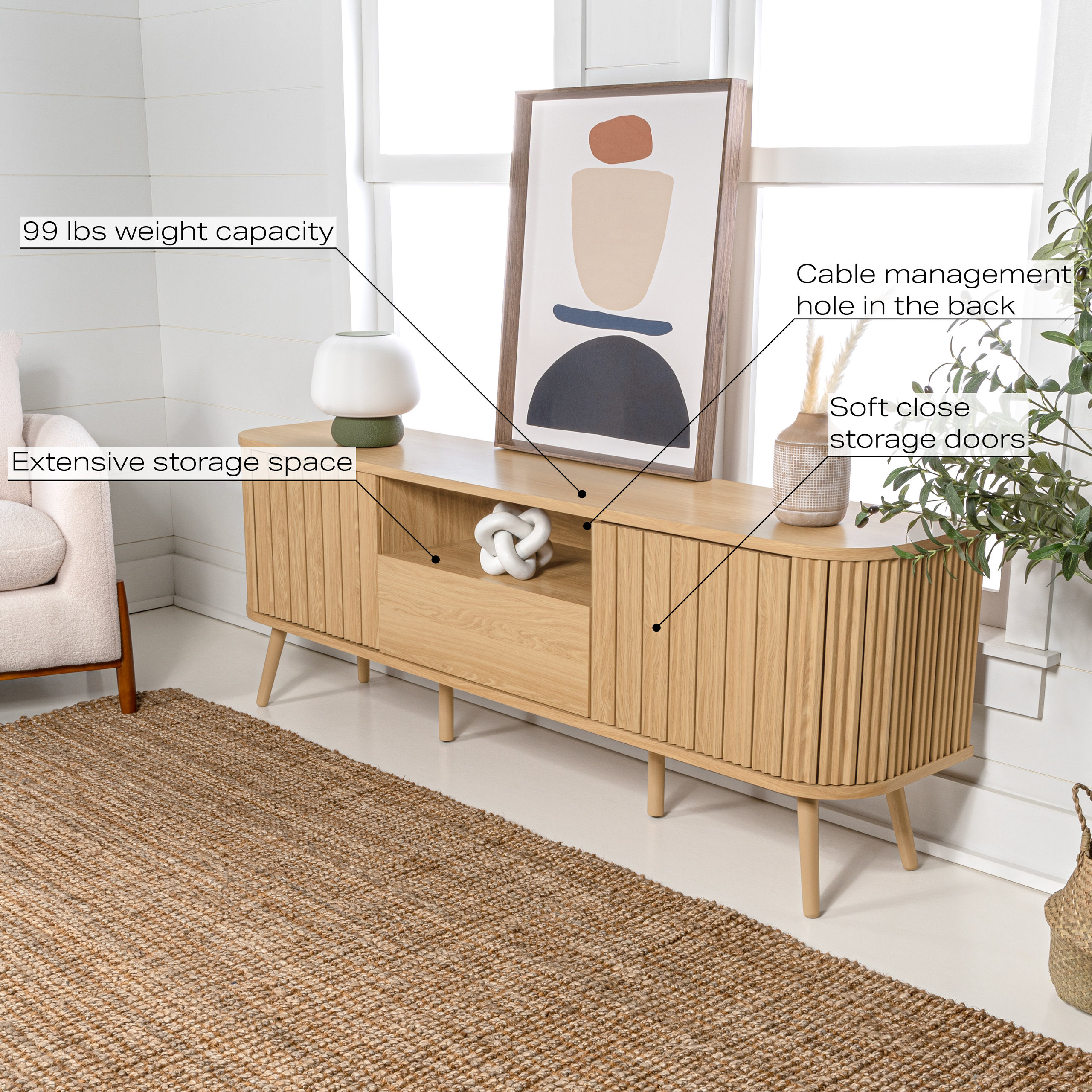 Curved TV Stand, Drawer, Storage Doors Fits TVs up to 75 in, Cable ...