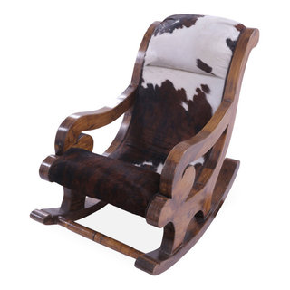 Hair-On Cowhide Wooden Handcrafted Rocking Chair RC102-FC, 24" W x 45 ...