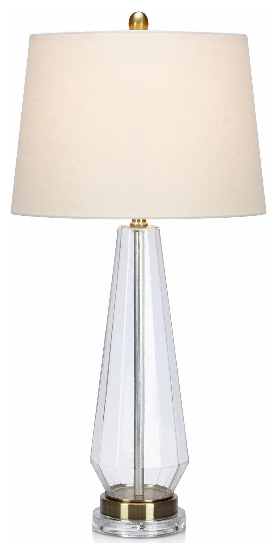 Glass Table Lamp with Round Shaped Linen Shade and Acrylic Base, Beige ...