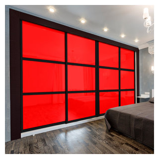 4 Panels Sliding Bypass Closet Doors With Glass Inserts, 96"x96 ...