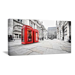Designart - Phone Booths on Street - Cityscape Canvas Print, 32"x16 ...