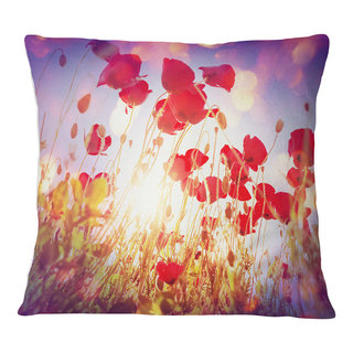 Poppy Flowers on Blue Background Flower Throw Pillow, 16"x16 ...