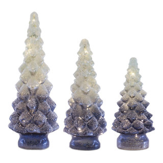 LED Frosted Glass Tree Decor, 3-Piece Set - Modern - Holiday Accents ...
