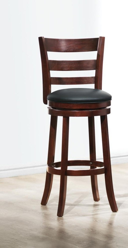 Wooden Pub Chair With Slatted Back In Cherry Brown - Transitional - Bar ...