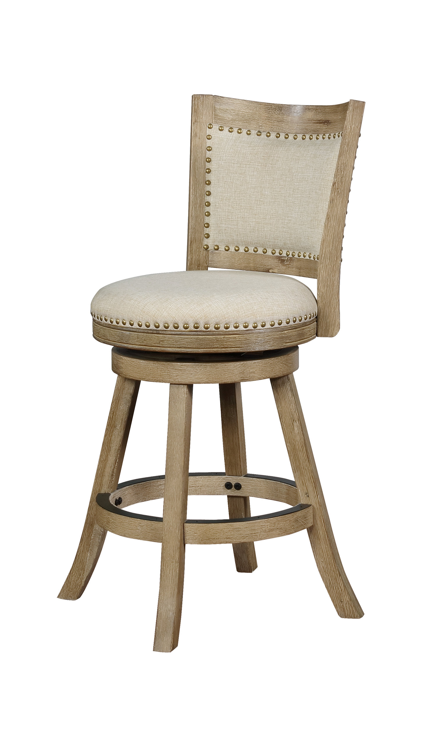 Benzara Contoured Back Wooden Bar Stool with Swivel Base, Brown and ...