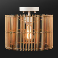 Ocean 1-Light Matte White Flush Mount Ceiling Light with Natural Bamboo Shade - Asian - Flush ...
