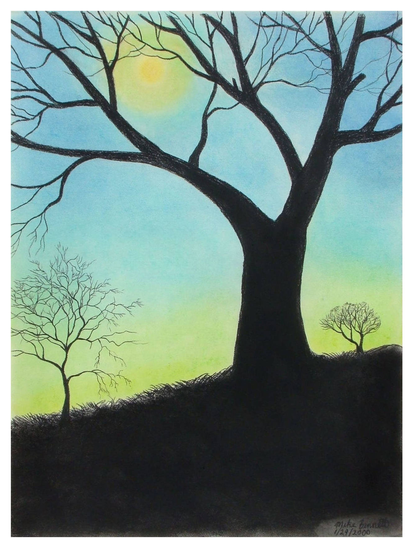 Mike Bennett Moonlit Trees - Pastel Art Print, 18"x24" - Contemporary ...