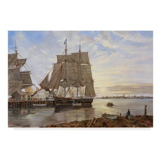 Jack Wemp 'Ship Over Water' Canvas Art, 19"x12" - Beach Style - Prints ...