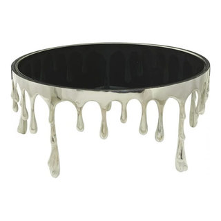 Silver Aluminum Coffee Table with Melting Legs and Shaded Glass Top ...