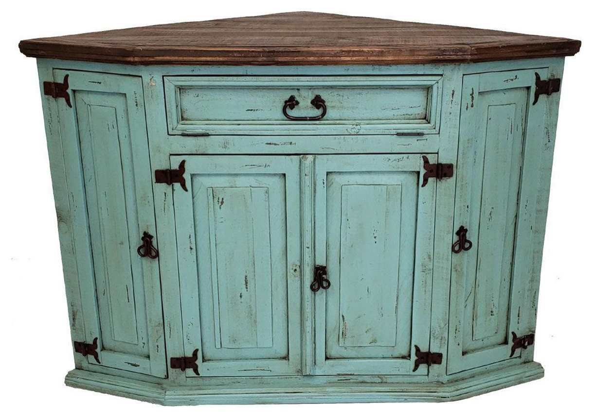 Rustic Turquoise Corner TV Stand - Farmhouse - Entertainment Centers ...