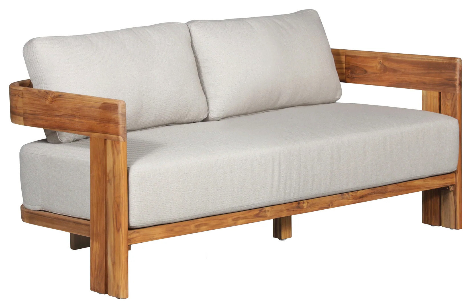 Paradiso Outdoor Solid Teak Wood Love seat - Gray Fabric - Transitional ...