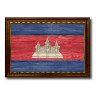 Cambodia Country Textured Flag Print With Brown Gold Frame, 15" x 21 ...