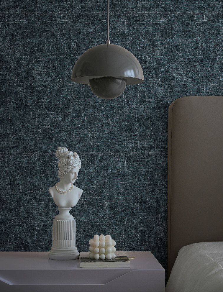 Beloit Indigo Shimmer Linen Wallpaper, Bolt - Contemporary - Wallpaper ...