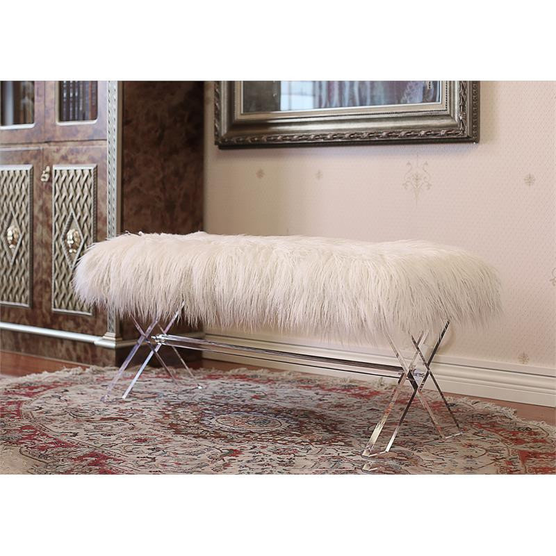 Vanity Bench with White Faux Fur and Crossed Clear Acrylic Legs ...