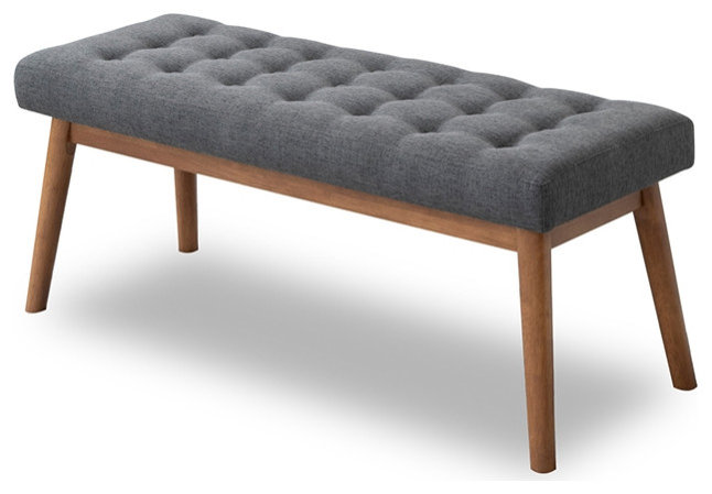 Pemberly Row Mid-Century Modern Fabric Bench in Gray - Midcentury ...