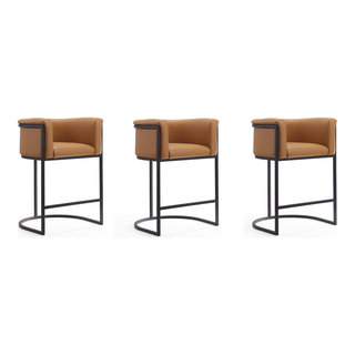 Cosmopolitan Counter Stool, Camel and Black, Set of 3 - Transitional ...