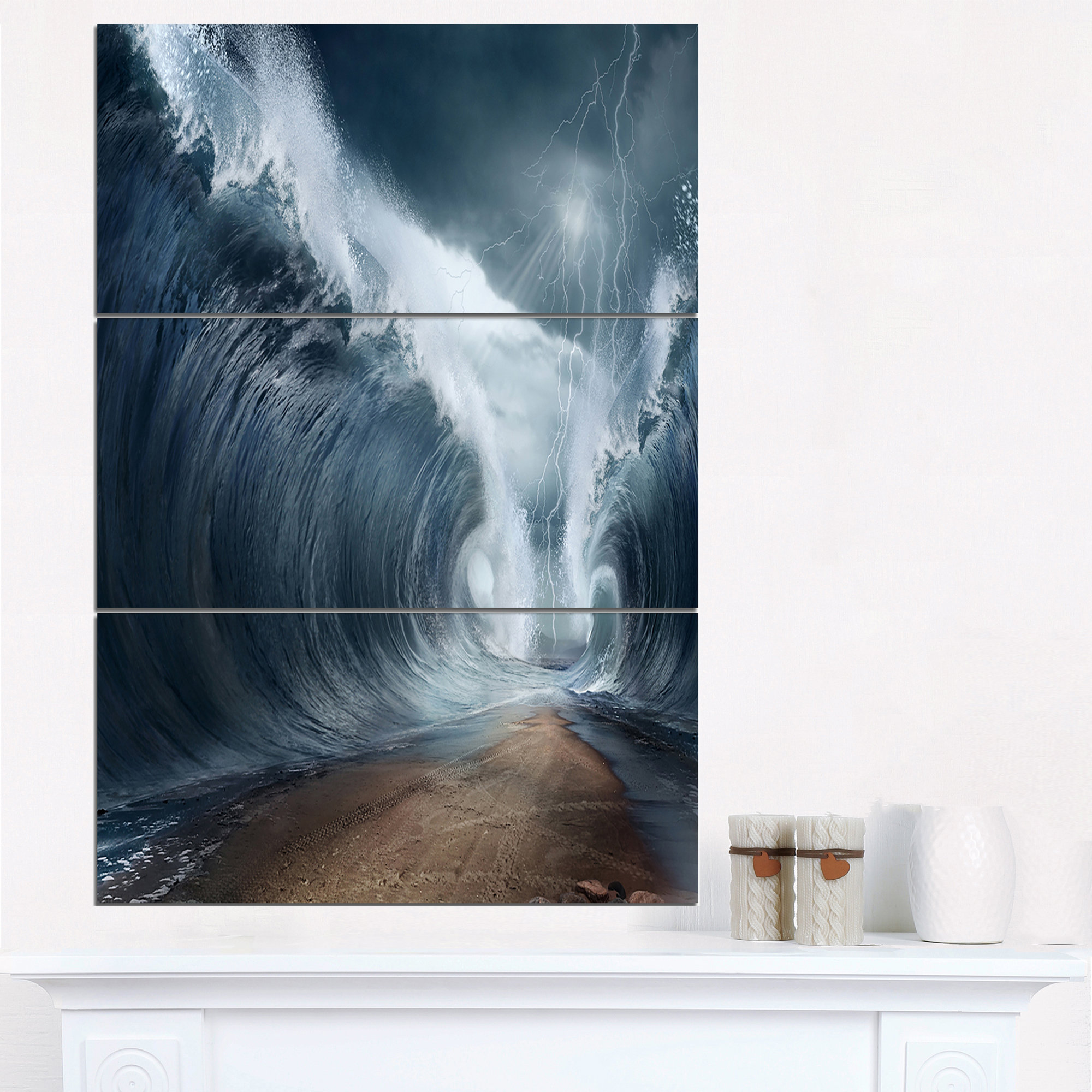 "Waves over the Parted Sea Path" Canvas Print, 3 Panels, 28"x36", 28 ...