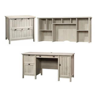 Home Square 3-Piece Set with Computer Desk 59" Hutch & Lateral File ...