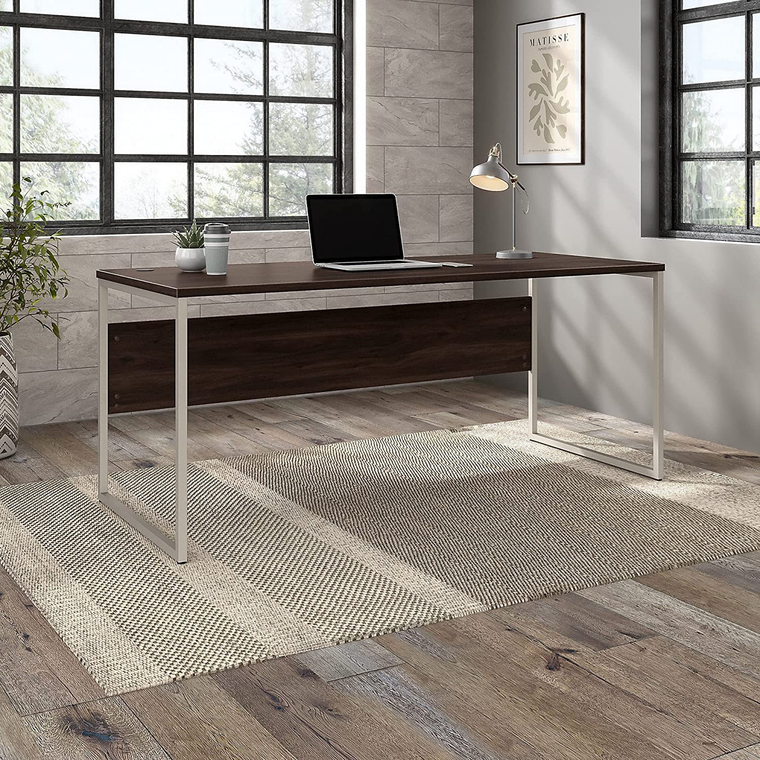 Modern Office Desk with Wire Management and Open Metal Leg Design ...