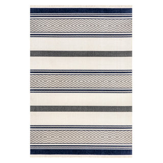Nuloom Ivey Modern Striped Outdoor Fringe Rug, Blue Grey, 4' x 6 ...