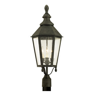 Savannah 3-Light Outdoor Light Post, Vintage Iron Finish, Clear Seeded ...
