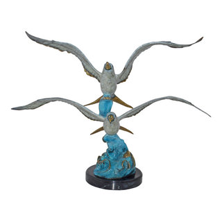 A Pair of Seagulls flying Bronze Statue Tabletop - Size: 15"L x 35"W x ...