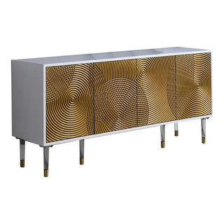 Glossy Modern Sideboard with Acrylic Base and Handleless Gold Accent ...