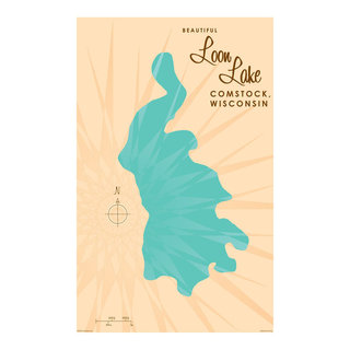 Lakebound Loon Lake Wisconsin Map Art Print, 30"x45" - Contemporary ...