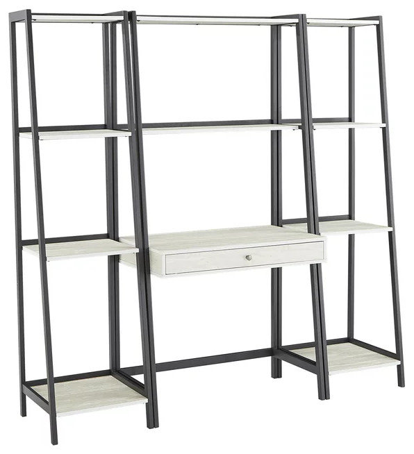 Unique Ladder Desk With 2 Ladder Bookcase, White Faux Marble Top & Open ...