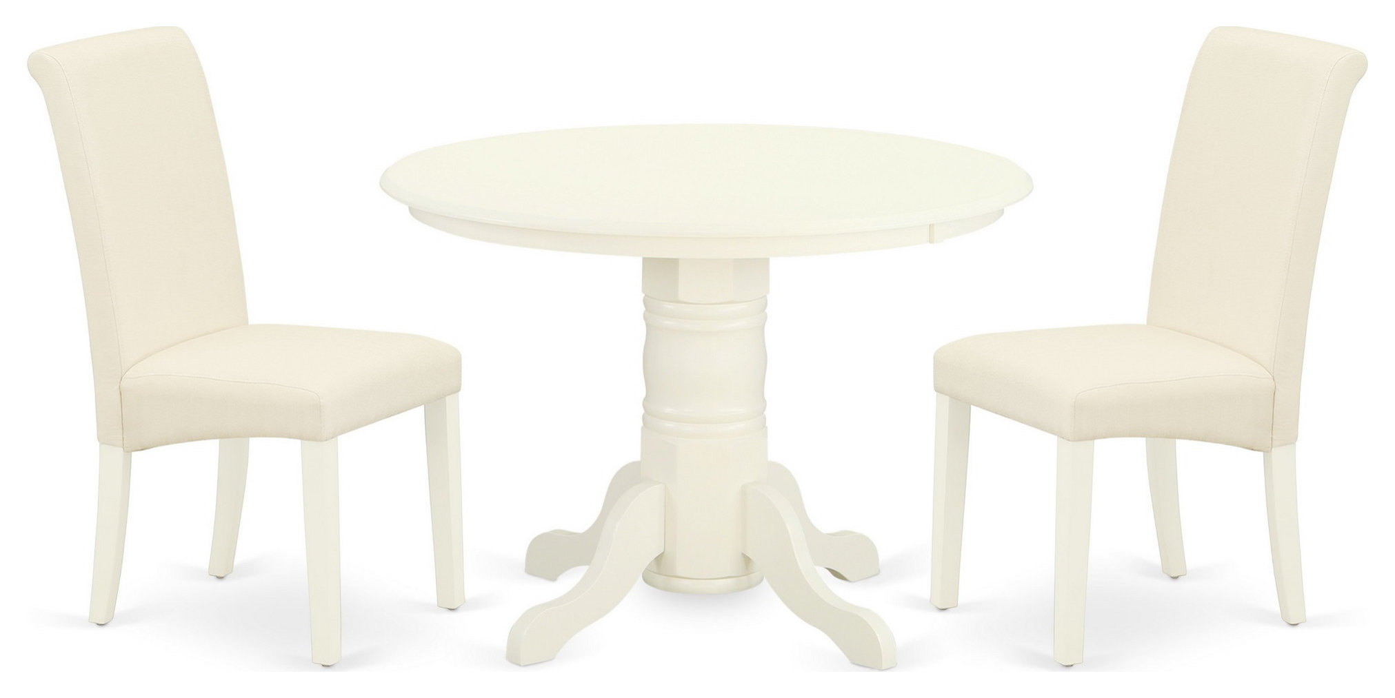 3-Piece Set, Round Table/Two Parson Chairs-Cream Fabric, White Finish ...