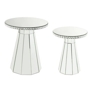ACME Lotus Glass Accent Table with Round Top in Mirroed and Faux ...