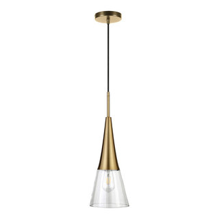 Myra 7.5 Wide Pendant with Glass Shade in Brass/Clear - Contemporary ...