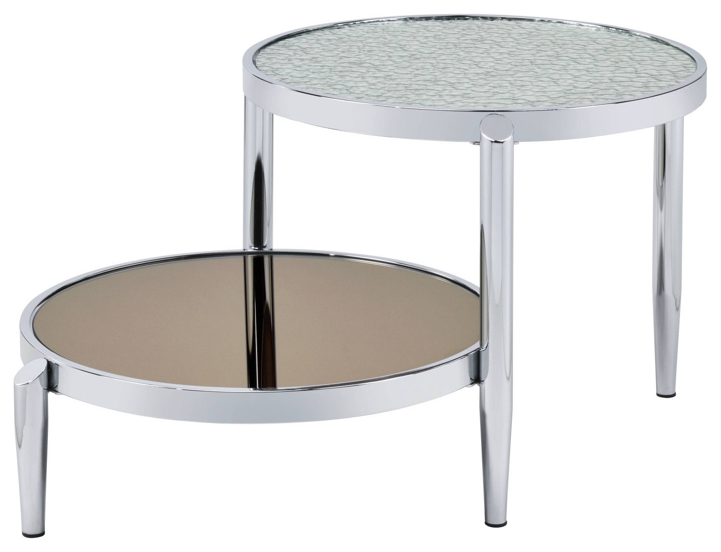 37" Chrome and Silver Mirrored Two Tier Round Mirrored Coffee Table ...