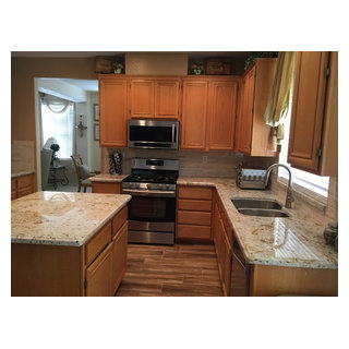 Before and After: Colonial Gold Granite Countertop + Crema Marfil Backsplash - Kitchen - San ...