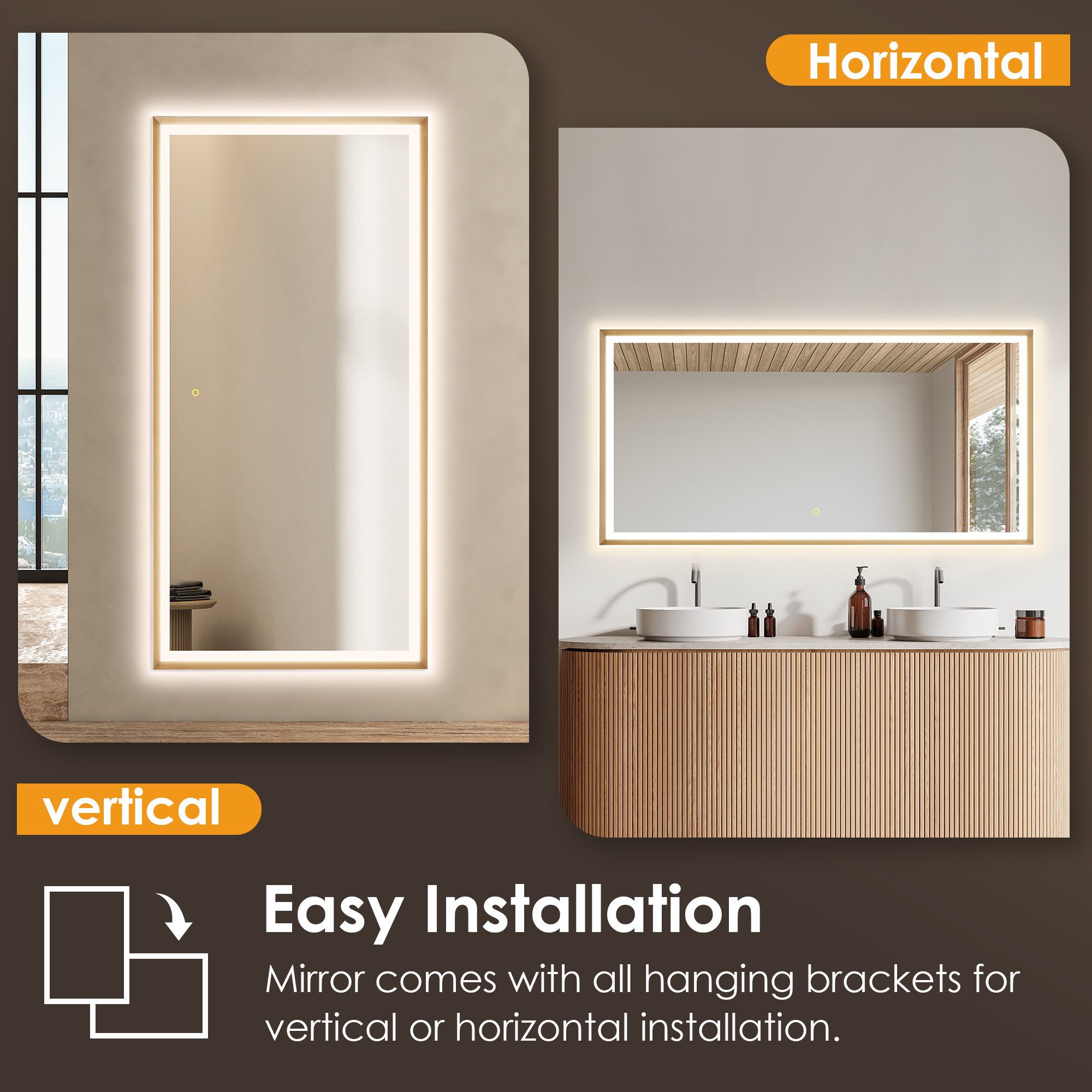 Apollo Anti-Fog Dimmable Vanity, LED Lighted Wall Mirror, 60" - Modern ...