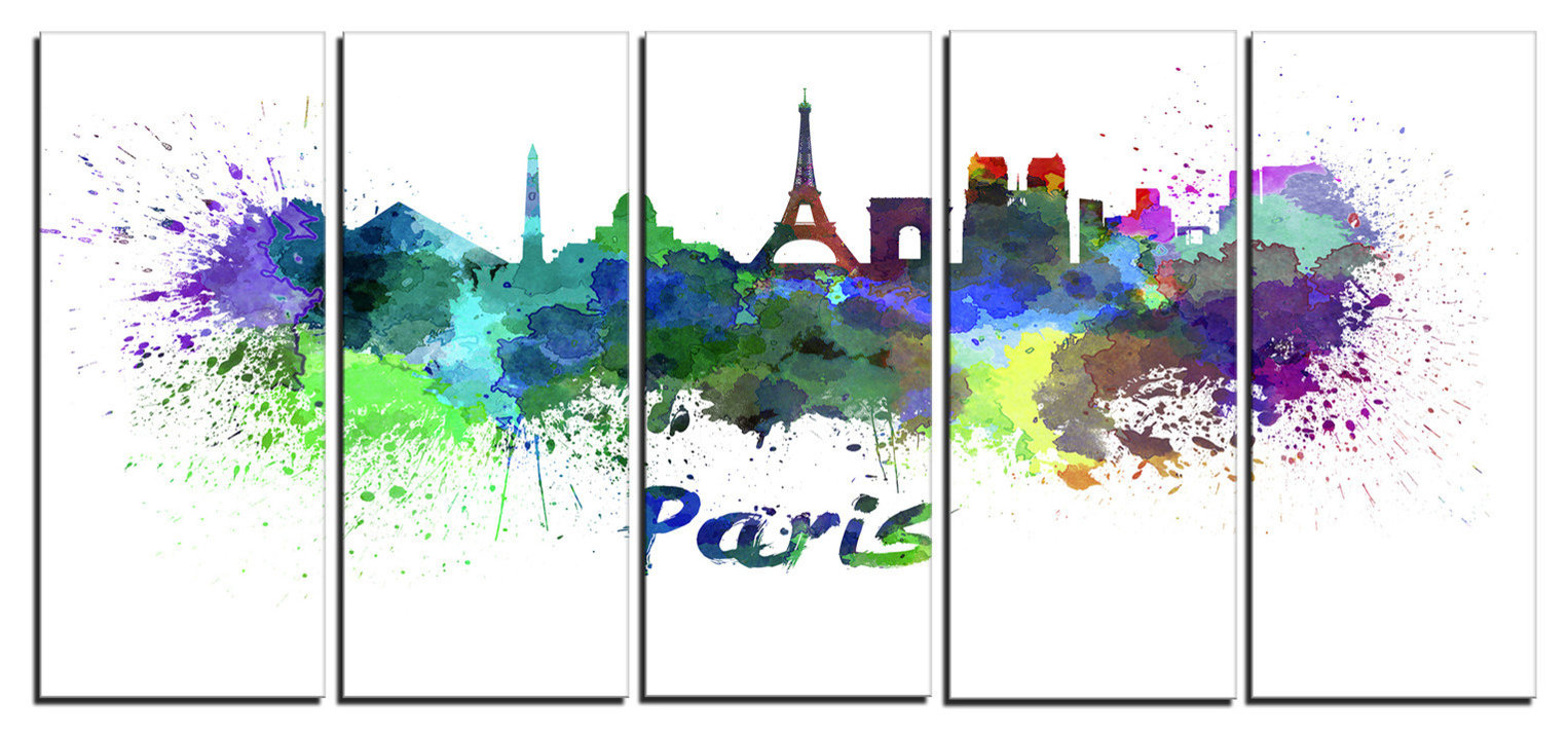 "Paris Skyline" Cityscape Canvas Art Print, 60"x28", 5 Panels ...