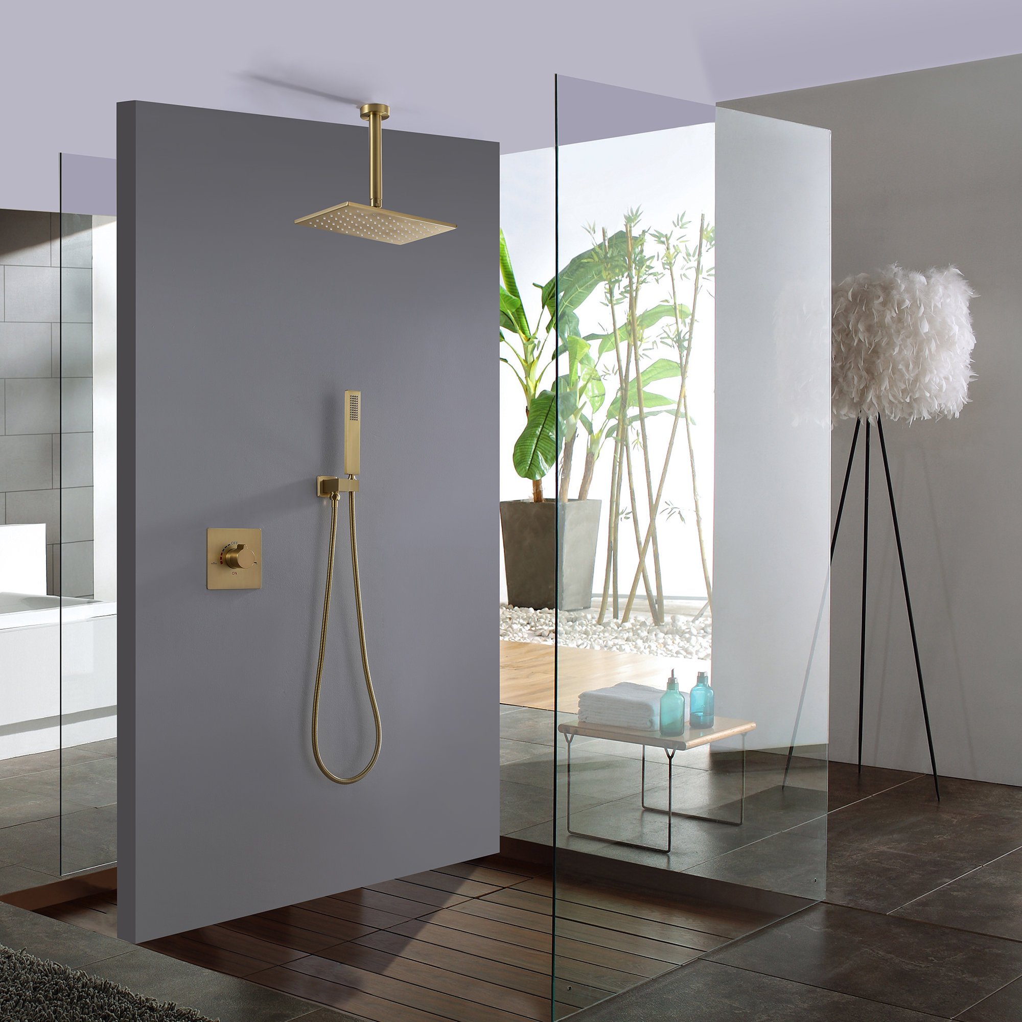 Ceiling Mounted Rain Shower System with Hand Shower-Includes Rough-in ...