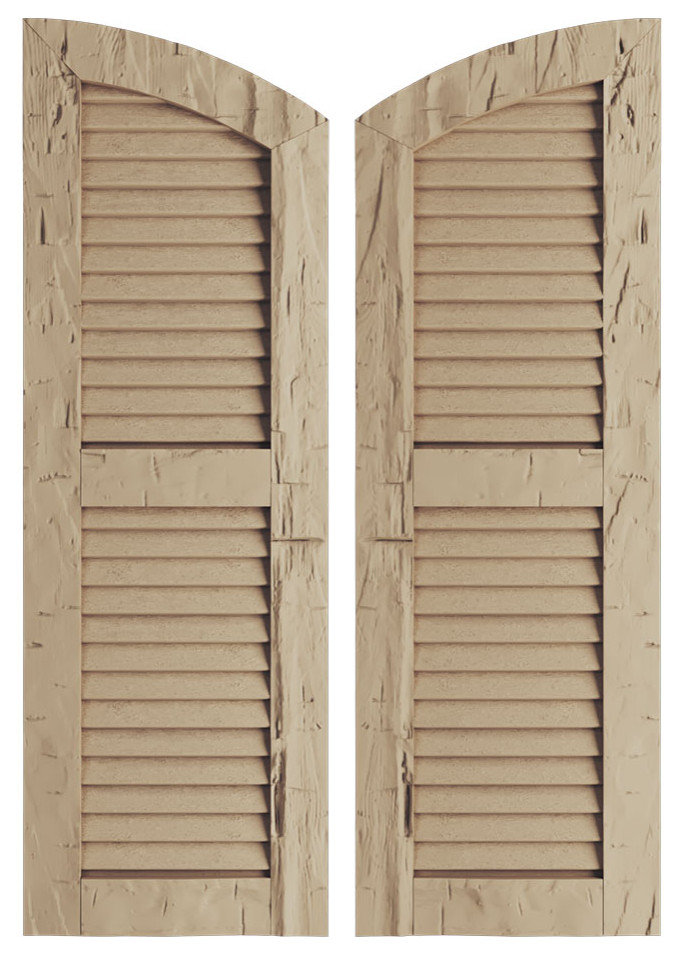 11"Wx24"H Hand Hewn Joined BnB Elliptical Top Faux Wood Shutters, 15"W ...