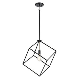 1 Light Contemporary Geometric Cube Pendant Light Fixture-Black Finish ...