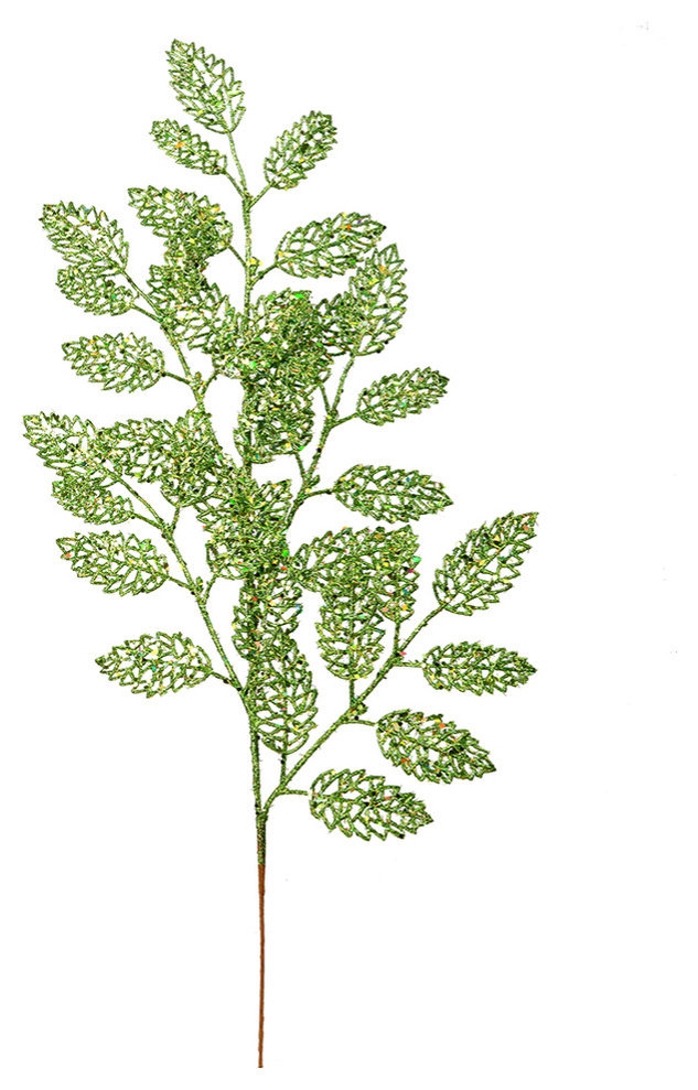 22" Lime Glitter Loral Leaf Spray 12/Bg - Traditional - Christmas ...