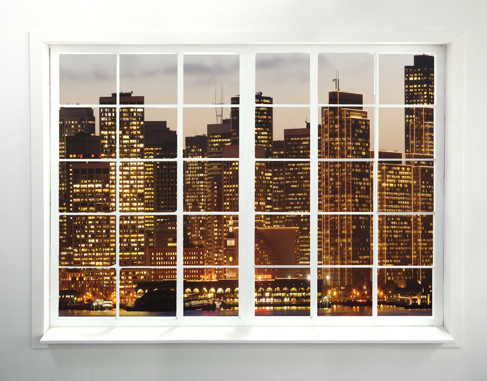 Cityscape Window #2 One Piece Peel & Stick CANVAS Wall Mural ...