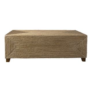 Elegant Natural Rope Block Coffee Table Wide Casual Coastal Island ...