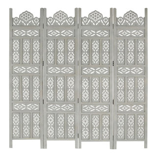 vidaXL Room Divider 5 Panel Folding Privacy Screen White Solid Wood ...