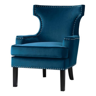 Navy Mid-Century Modern Wingback Accent Chair with Nailhead Trim ...