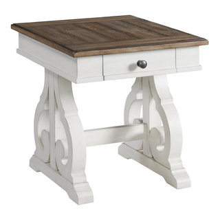 Drake End Table, Rustic White and French Oak - French Country - Side ...