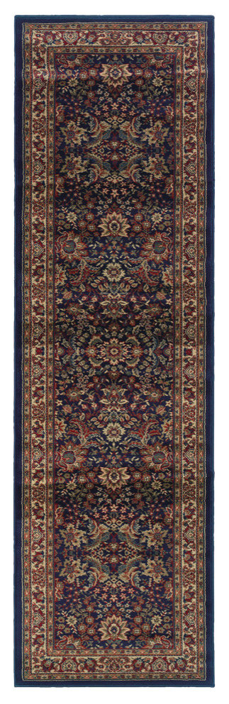 Aiden Traditional Vintage Inspired Blue/Red Rug, 2'3" x 7'9 ...